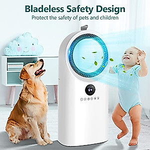 Portable Evaporative Cooler, LifePlus Bladeless Cooling Tower Fan with Instant Cool & Independent Humidifier, Remote Control, 50° Oscillation, Low Noise for Kitchen Bedroom Office