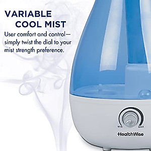 HealthWise Cool Mist Ultrasonic Humidifier | For Medium Size Rooms | No Filter Required | 24 Hour Run Time, Blue, 2.6L