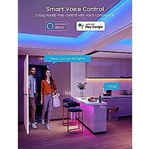 Govee Smart WiFi LED Strip Lights , 50ft RGB LED Lights Work with Alexa and Google Assistant, Color Changing Light Strip, Music Sync, App Controlled LED Lights for Bedroom and Gaming, Easy to Install