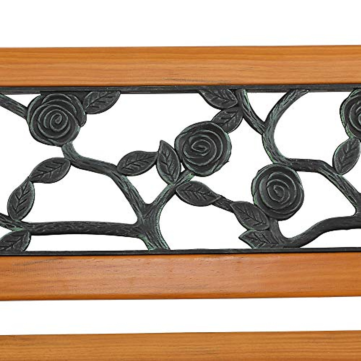 Keseno 49-inch Durable Garden Bench Terrace Porch Chair Deck Hardwood cast Iron Double Chair Rose Back for Patio, Porch, Deck or Garden