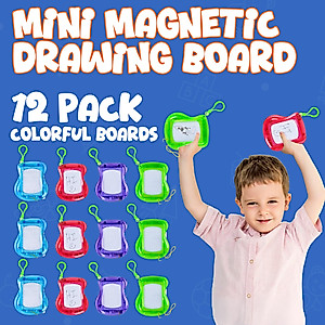 Mini Magnetic Drawing Board for Kids - (Pack of 12) Backpack Keychain Clip Drawing Boards, Erasable Doodle Sketch and Writing Pad for Boys and Girls, Birthday Party Favor and Goodie Bag Filler