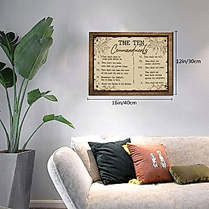 GRYTAPA The Ten Commandments Vintage 10 Commandments Wall Art Decor Bible Verse God Inspirational Quotes Canvas Print Artworks Christian Decor Framed for Church Living Room Bedroom 16"X12"
