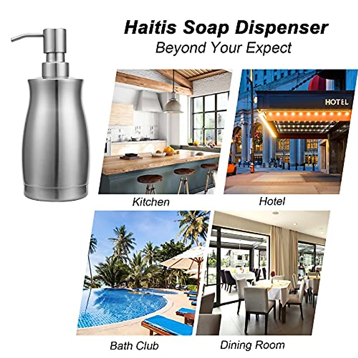 Haitis 14.0 Oz/410 ml 304 Brushed Stainless Steel Manual Liquid Soap Dispenser, Hand Soap Dispenser, Stainless Large Pump Head, Anti-Rust and Leak Proof, for Bathroom, Kitchen Sink, Washroom, 1 Pack