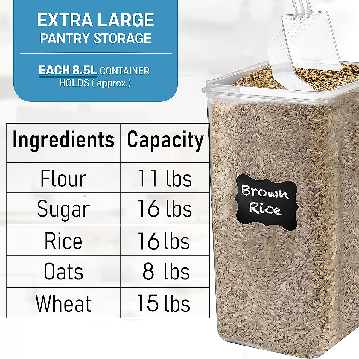 Extra Large Food Storage Containers with Airtight Lids, Set of 2 (8.5L / 287 Oz) MAXIMIZE Storage Space for Flour Sugar Rice Baking Supply, Kitchen & Pantry Bulk Food Storage for Kitchen Organization