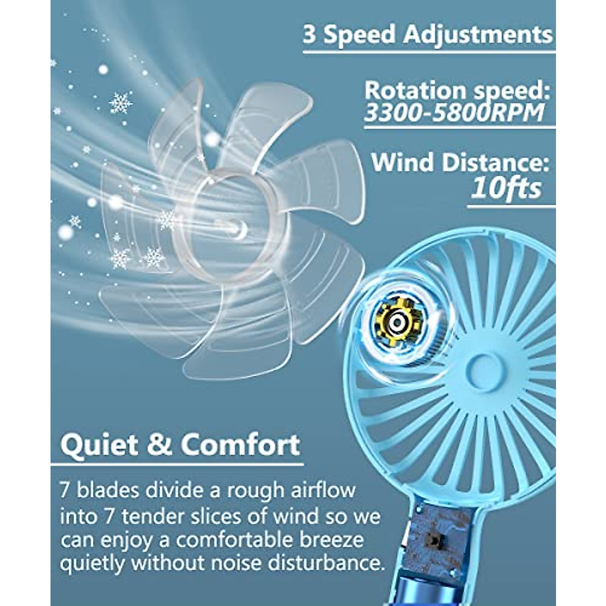 HonHey Handheld Fan, Super Mini Portable Fan with Rechargeable Battery Operated and 3 Adjustable Speed, Personal Hand Held Fan for Girls Women Kids Outdoor Travelling Indoor Office Home Eyelash Fan