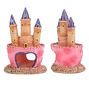 POPETPOP Aquarium Decorations Heart Castle - Fish Tank Decorations Cichlids Fish Hideout House Cute Castle for Girls Gift Toy Pink