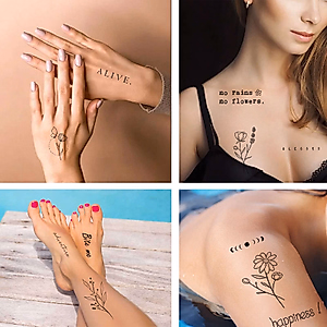 Dopetattoo Realistic Temporary Tattoo 48 Designs Quote Word Inspirational Words Wild Flower Floral Bouquet for Women Girls