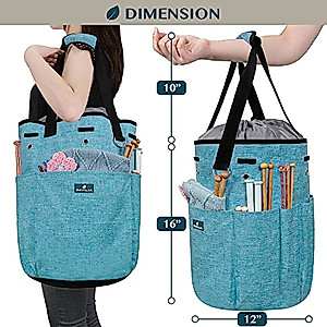 PAVILIA Knitting Bag Yarn Storage Tote - Crochet Organizer Bag, Yarn Storage Holder for Knitting Accessories, Yarn Skiens, Needles, Hooks, Unfinished Project, with Grommets (Turquoise Blue)