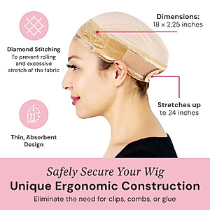 MILANO COLLECTION Lace Wig Grip Cap for Women, Adjustable Wig Caps for Women Non Slip with Headband to Secure Lace Top Perfectly in Place, One Size Fits All, Nude