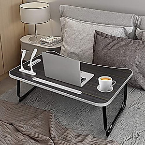 Bed Desk,Lap Table Tray with USB Charge Port,Cup Holder and Storage Drawer,Portable Laptop Stand for Sofa Floor Working Writing Reading (Black)