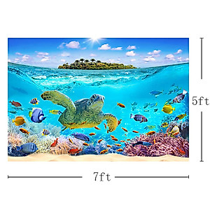 MEHOFOND 7x5ft Soft Fabric Summer Ocean Photography Backdrop Under The Sea Turtle Photo Background Ocean Coral Sky Clouds Seaside Islands Birthdy Baby Shower Party Decor Portrait Photo Props