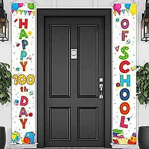 Happy 100th Day of School Porch Banner Door Decorations, 100 Days Porch Sign for Kindergarten Primary School Preschool Celebrate 100th Day Party Supplies Favors (White)