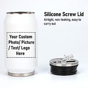 Custom 17oz Insulated Can Personalized Photo Picture Text or Logo Stainless Steel Double-walled Tumblers Great Gifts on Birthdays Father's Day Halloween Thanksgiving Christmas (White, Custom 17)