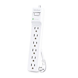 CyberPower B615 Essential Surge Protector, 1500J/125V, 6 Outlets, 15 ft Power Cord, White