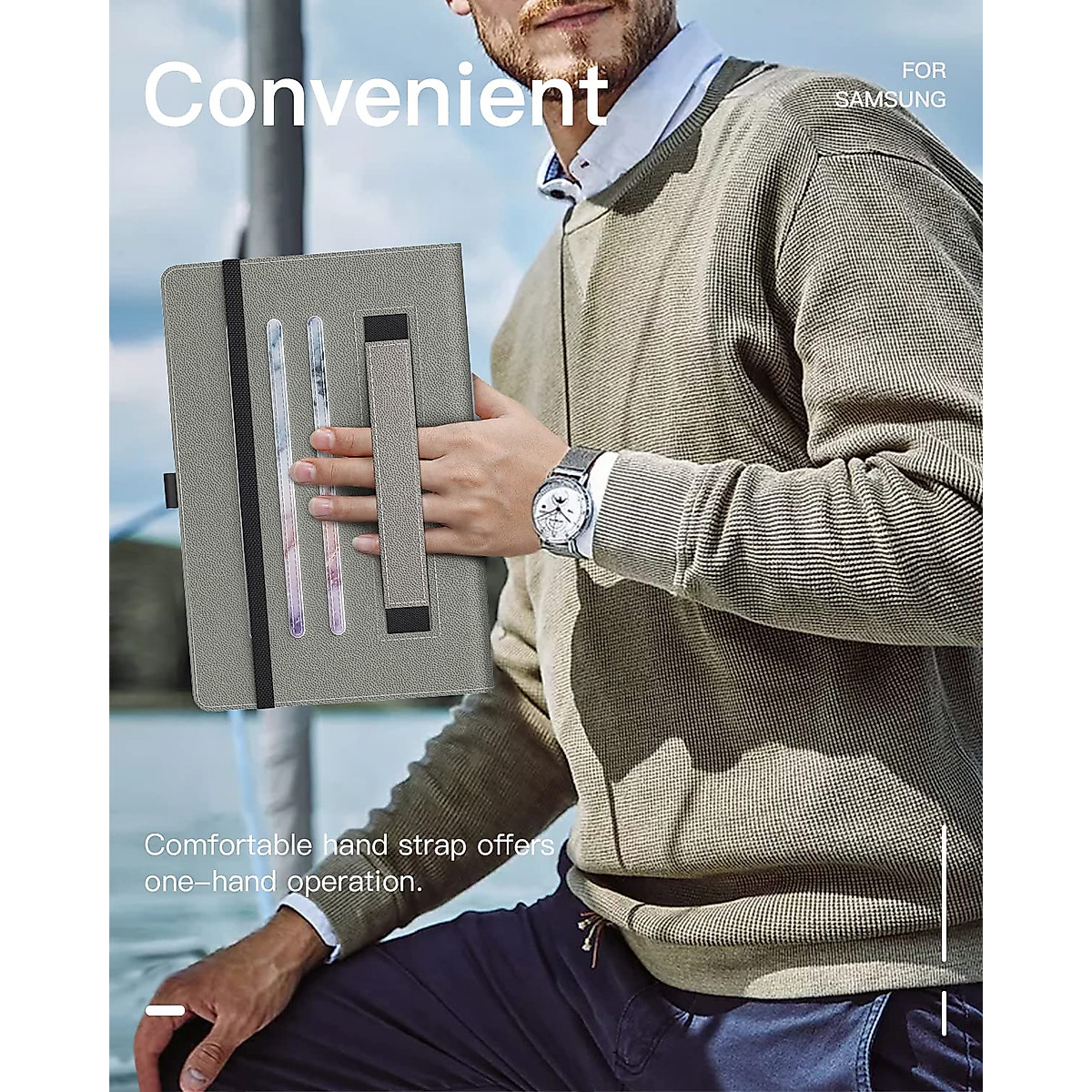 MoKo Case for Samsung Galaxy Tab A8 10.5 Inch 2022 (SM-X200/X205/X207) with Flexible Hand Strap & Pocket, Multi-Angle Viewing Stand Lightweight Protective Cover, Auto Sleep/Wake, Purple Marble