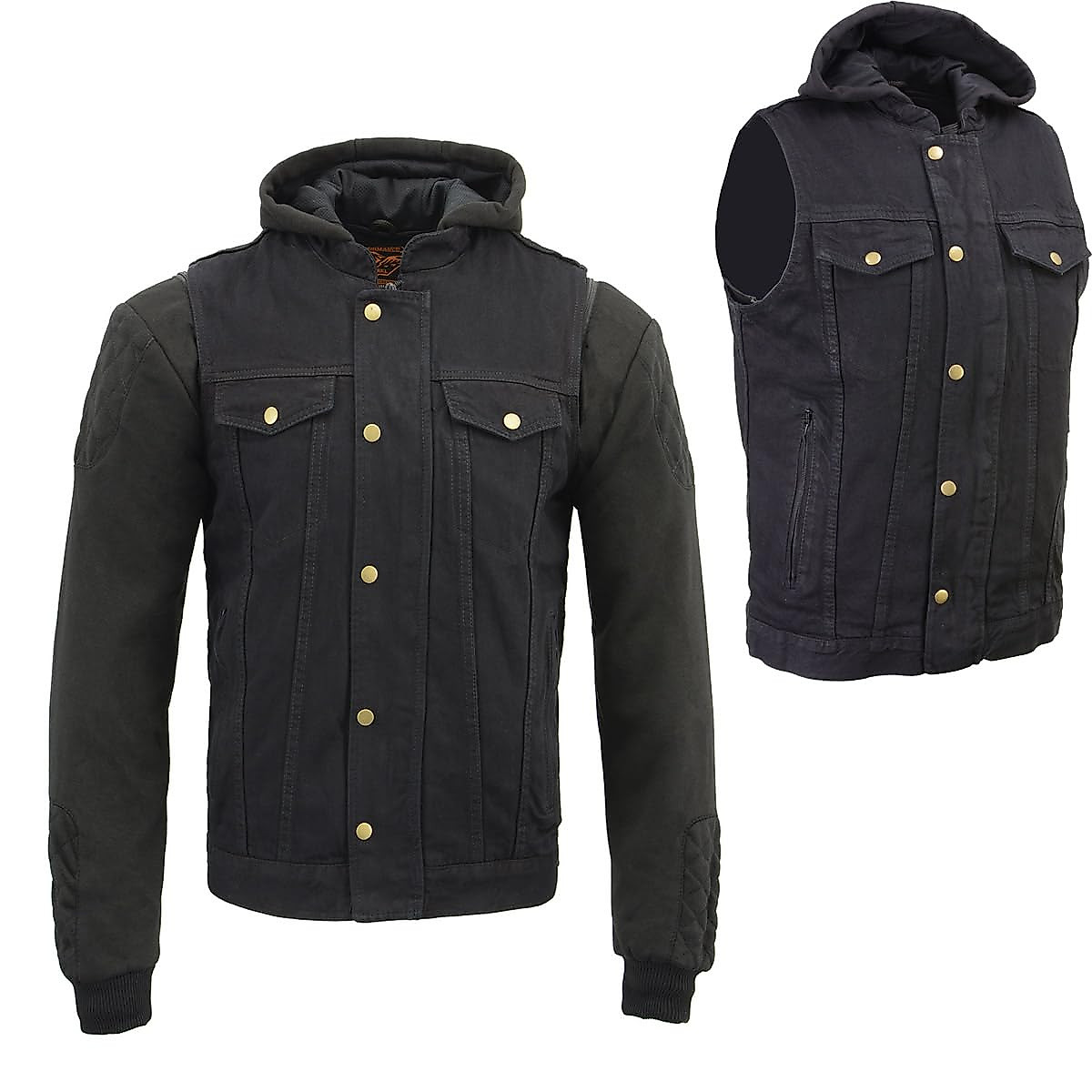 Milwaukee Leather MDM3020 Men's Black Denim '5-in-1' Club Style Vest with Removable Hoodie - Large