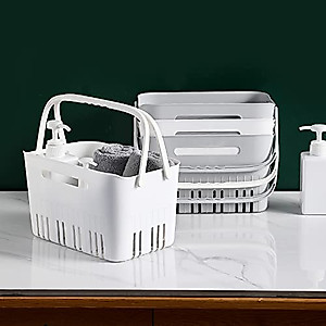 3 Packs Portable Plastic Storage Baskets,Eyluck Plastic Organizer Storage Baskets with Handles,Shower Caddy Basket Organizer Bins for Kitchen Bathroom-11 x 7.7 x 6.2 Inch ,White