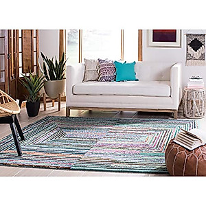 SAFAVIEH Nantucket Collection Area Rug - 5' x 8', Teal, Handmade Boho Abstract Cotton & Wool, Ideal for High Traffic Areas in Living Room, Bedroom (NAN603A)