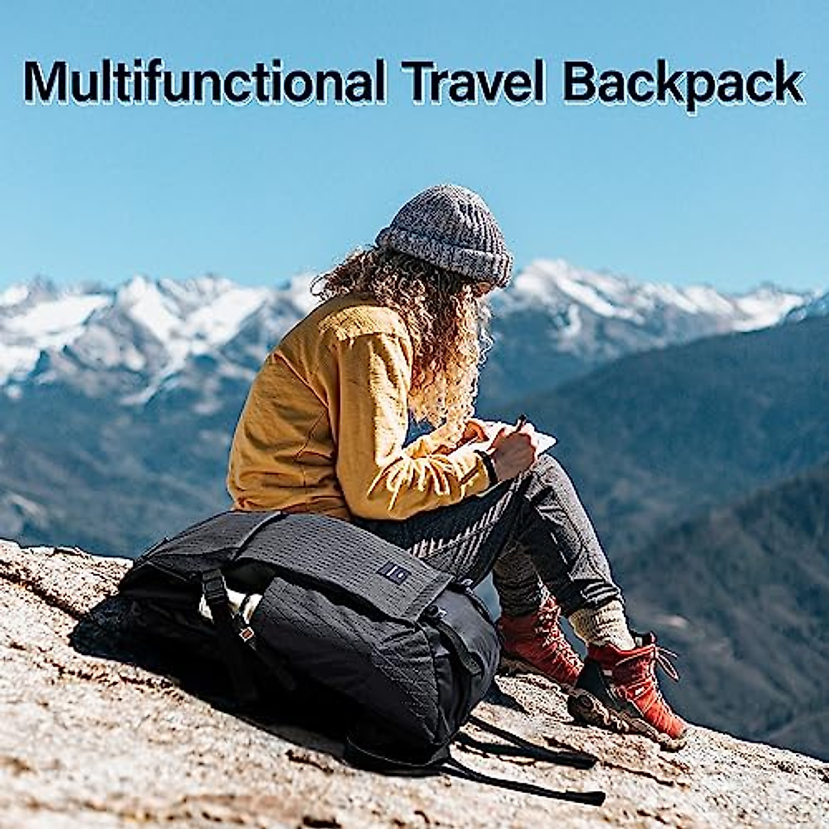 Hanke multifunctional carry on travel backpack Fits 15.6 inch latpot，Lightweight hiking backpack for women & men，Waterproof Friendly Durable Rucksack Weekender Bag Daypack.(Graphite Black)