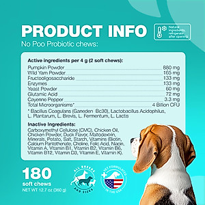 No Poo Chews for Dogs - Coprophagia Deterrent for Dogs - Forbid for Dogs Stool Eating Deterrent - Dog Probiotics for Digestive Health - Digestive, Gut & Immune Health Treats - No Poop Eating for Dogs