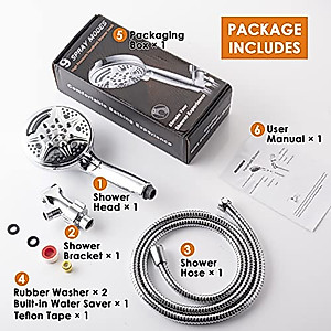 APPASO Hand Held Shower Head with 59'' Stainless Steel Hose, Upgraded 9 Modes High Pressure Shower Head with Handheld, Chrome High Flow Handheld Showerhead with 360° Rotation Bracket, Rubber Washers