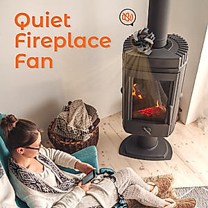 Zmirne Wood Stove Fan, 6 Blades Heat Powered Fireplace Fan with Magnetic Thermometer, Silent Stove Top Fan, Wood Stove Accessories, Non-Electric Fan for Wood Burning Stove/Pellet/Log Burner/Fireplace