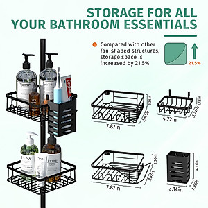 ksdenuov Corner Shower Caddy Tension, Adjustable 34-101 Inches Shower Caddy Tension Pole, 4-Tier Rust-Resistant Freestanding Shower Caddy With Rod, Suitable for Bathtub and Shower Organizer - Black