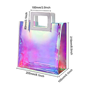 Zwish 10pcs Iridescent Reusable Gift Bags Holographic Bags for Women 8.5x8.1x4.1Inch Clear Gift Bags with Handles Gift Bags Christmas Gift Bags for Birthday, Wedding, Easter, Holiday Party