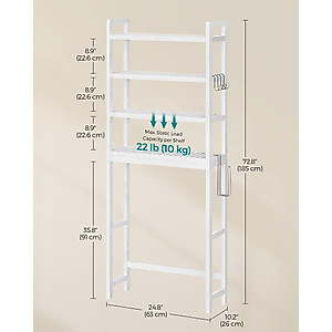 SONGMICS Over The Toilet Storage, 4-Tier Over Toilet Bathroom Organizer with Adjustable Shelf, Fit Most Toilets, Space-Saving, Easy Assembly, Cloud White UBTS041W01