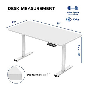 FLEXISPOT EN1 Large Stand Up Desk 55 Inches Whole-Piece Desk Computer Workstation Ergonomic Memory Controller Height Adjustable Standing Desk (White Frame + 55" White Top, 2 Packages)
