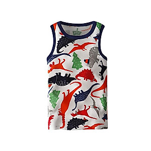 HUAER& Toddler Boys' 2-3 Pack Tank Tops (Dinosaur, 4T)