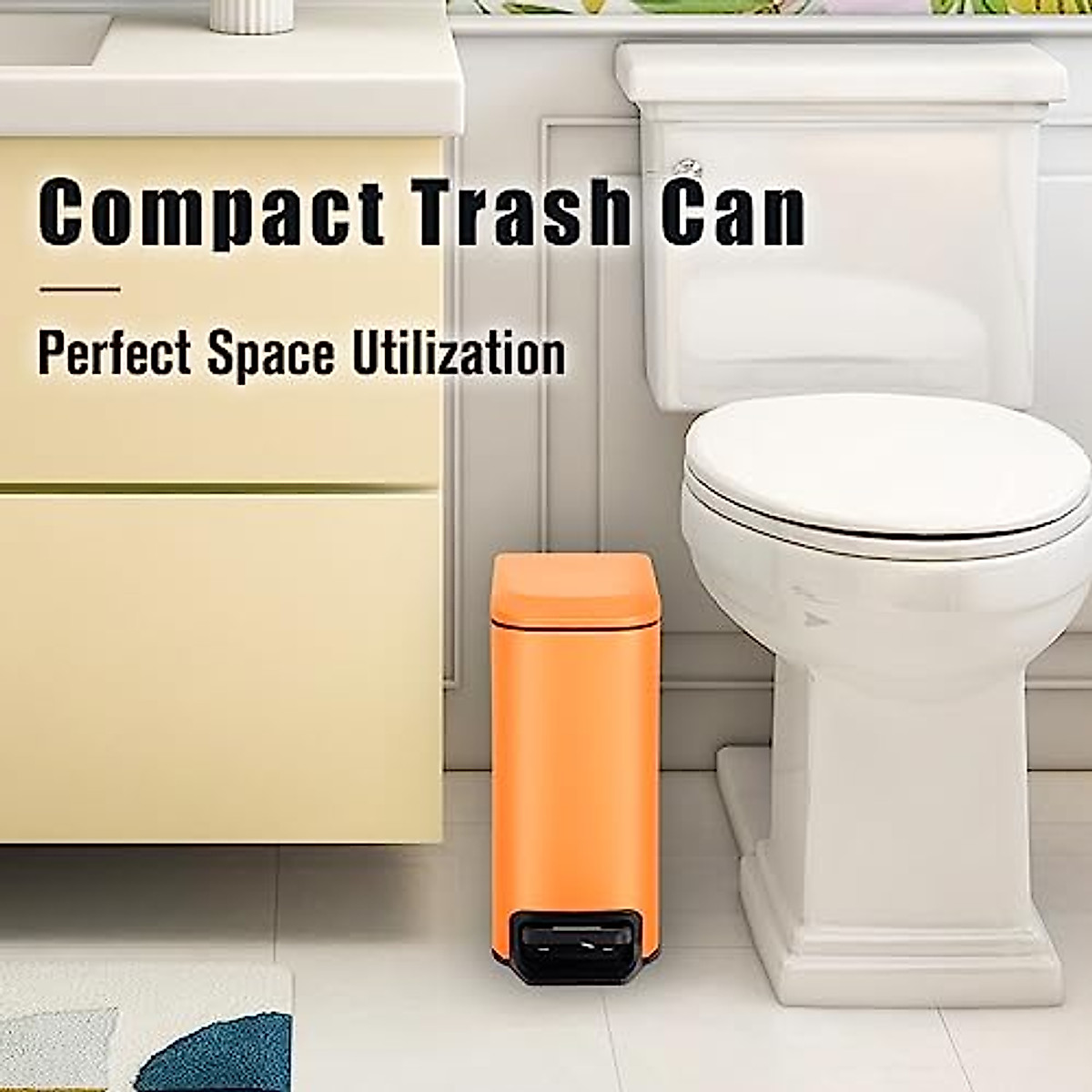 Cesun Small Bathroom Trash Can with Lid Soft Close, Step Pedal, 6 Liter / 1.6 Gallon Stainless Steel Garbage Can with Removable Inner Bucket, Anti-Fingerprint Finish (Matt Orange)