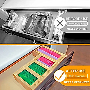 Store-Away Bamboo Ziplock Bag Organizer with Optional Non-Slip Backing - Fits Most Kitchen Drawers & Compatible with Gallon, Quart, Snack, & Sandwich Bags - 4-Pack