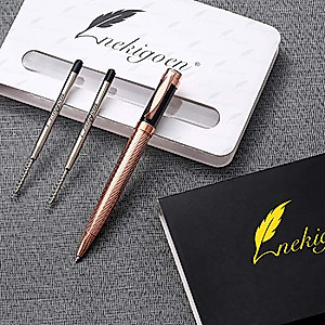 Nekigoen Ballpoint Pen Medium Point Gel Black Ink with 2 Extra Refills,Luxury Stainless Steel Fancy pens Twist to Open Retractable Pen Signature Executive Business Pen for Men Women B1 (Rose Gold)