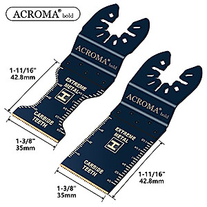 Acroma 5-Piece Carbide Tooth Oscillating Multitool Blades, Superb 0.04” (1.0mm) Thickness, Built for Hardened Materials - Thick Metal, Stainless Steel etc. BMT50005
