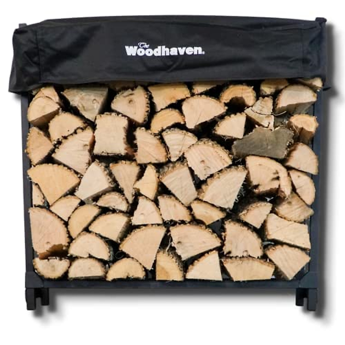 Woodhaven 3 Foot Black Firewood Rack With Cover - Metal Log Holder - Made In USA - Strong Powder Coat Finish - Easy Slide Together Assembly - No Hardware Needed