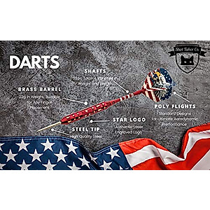Steel Tip Darts Set - Professional Darts Steel Tip for Dartboard - Includes Brass Barrels + Plastic & Aluminum Shafts + Rubber O'Rings + Flights + Darts Sharpener + Wrench (22g- USA -STC10420)