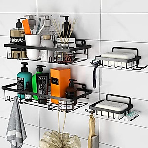SIMCAS Shower Caddy, 4-Pack Shower Shelves, Bathroom Shower Organizer with hooks, Traceless Adhesive or Drilling Shower shelf for inside shower, Rustproof Shower Rack & Kitchen Spice Rack Food Storage