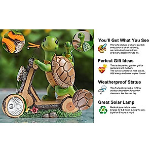 MOOTKA Outdoor Figurine Lights with the Cute Turtle Riding Scooter, Sweet Garden Solar Fairy Light Statue of Sea Turtle Gifts for Mother Home, Waterproof LED Decorations for Patio Home Pathway Outside