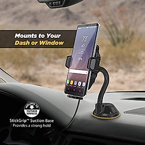 SCOSCHE WDQ2M STUCKUP Qi Car Phone Holder Windshield, Dashboard or Vent Mount | Stick Grip Suction Cup Base | Non-Magnetic | Black Charger with Car Adapter and Type-C Cable