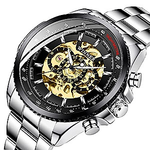 Black Golden Skeleton Dial Luminous Design Mechanical Watch for Men Top Brand Luxury Folding Clasp with Safety…