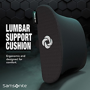 SAMSONITE - Lumbar Support Pillow For Office Chair And Car Seat, Memory Foam, Versatile Use Lower Back Cushion
