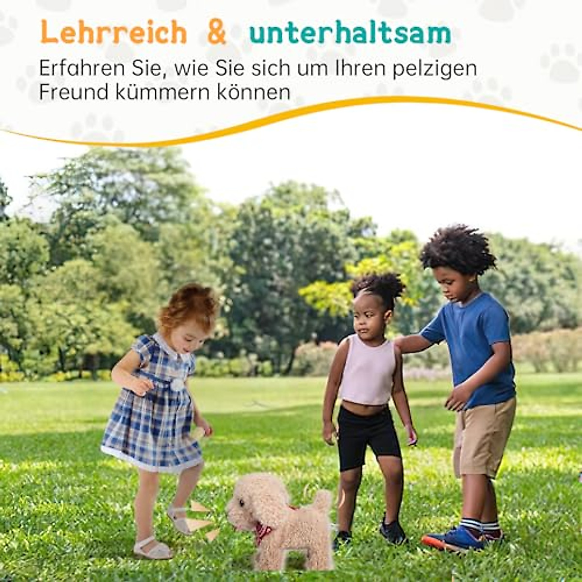 GOBRILLFUN Interactive Plush Puppy Toy with Remote Control - Electronic Stuffed Animal Dog can Walks, Barks & Wags Tail, 10 Pcs Pet Care Playset, Realistic and Fun for 3-6-Year-Old Kids