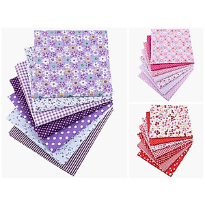 7Pcs Top Pink Cotton Craft Fabric Bundle Squares Patchwork DIY Sewing Scrapbooking Quilting Floral Dot Pattern Craft and Hobby Fabric 10" x 10" (25cm x 25cm)