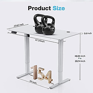SMUG Standing Desk, 48 x 24 in Electric Height Adjustable Computer Desk for Home Office, Sit Stand up Work Gaming Table with Memory Controller/Headphone Hook, Rising Lift Workstation-White