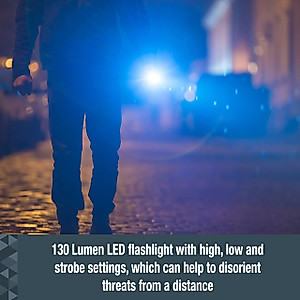 SABRE 2-in-1 Tactical Stun Gun with LED Flashlight, Self Defense Stun Gun with 2.517 µC Charge Produces Intolerable Pain, 130 Lumen LED Light, Safety Switch, Belt Holster, Rechargeable Battery