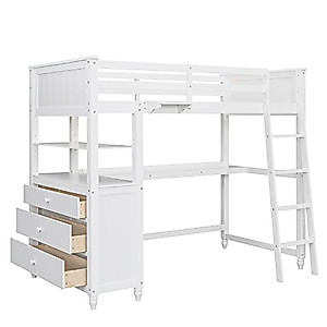 Harper & Bright Designs Twin Size Loft Bed with Desk and Drawers, Wooden Twin Loft Bed with Storage Shelves, High Loft Bed for Kids, Teens, Adults Boys & Girls (Twin, White)