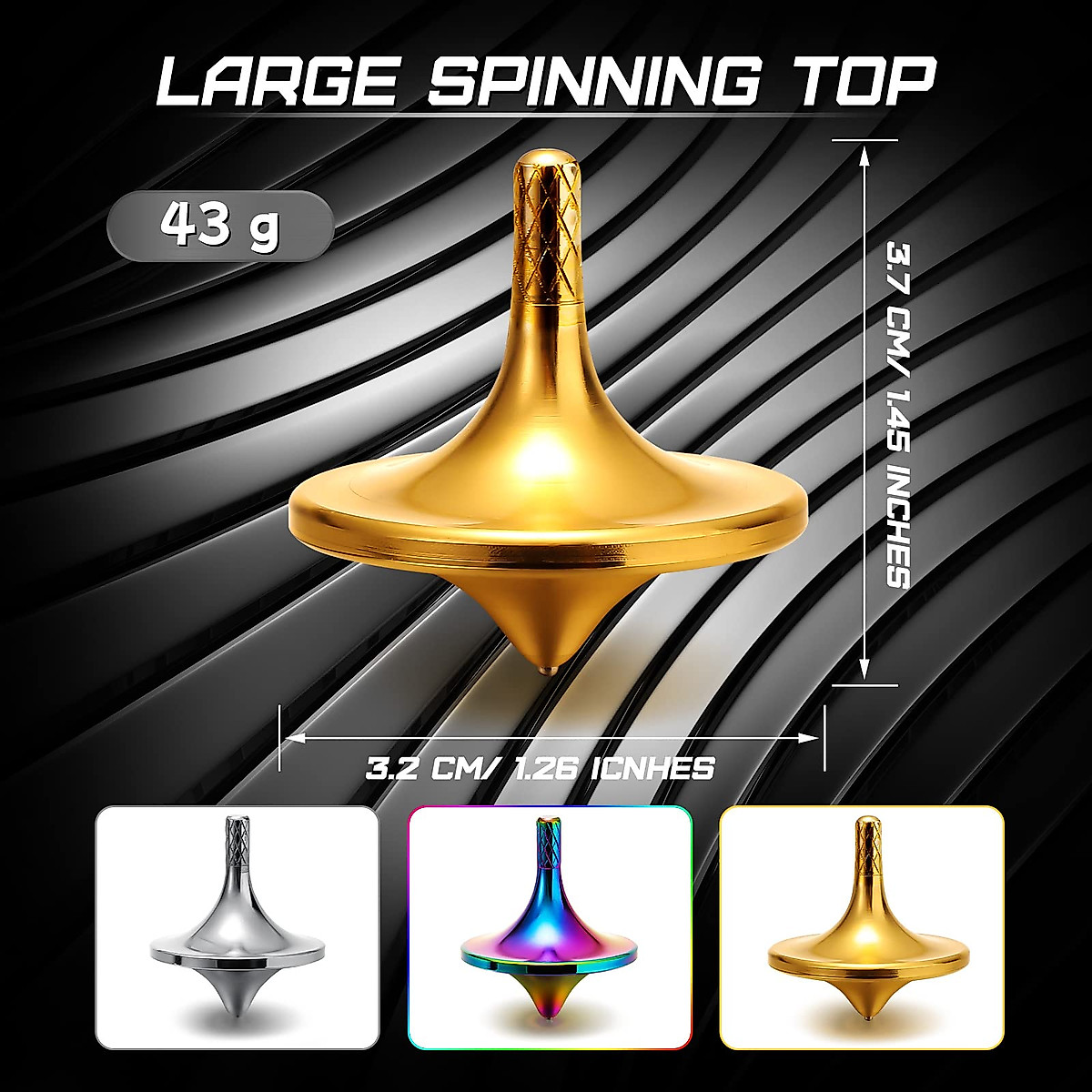 3 Pieces Brass Metal Top Spinner Kinetic Desk Fidget Toy Spinner Good Balance Desktop Toy for Teens Adults Kill Time Long Time Focus Anxiety Stress Relief, 3 Colors(Large (1.26 x 1.45 Inch))