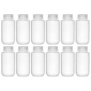 EISCO 12PK Reagent Bottles, 250ml - Wide Mouth with Screw Cap - Polypropylene - Translucent Labs