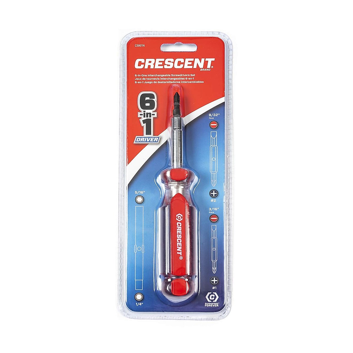 Crescent 6-in-1 Interchangeable Bit Screwdriver, Red Handle - CS61N
